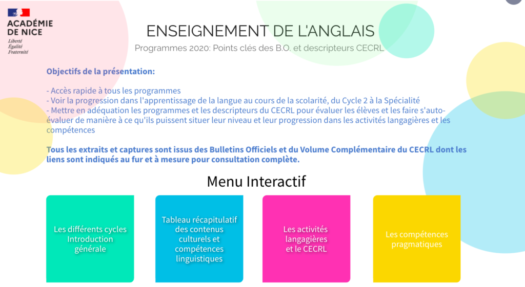 Les programmes en un clin d’oeil – Site pédagogique Anglais
