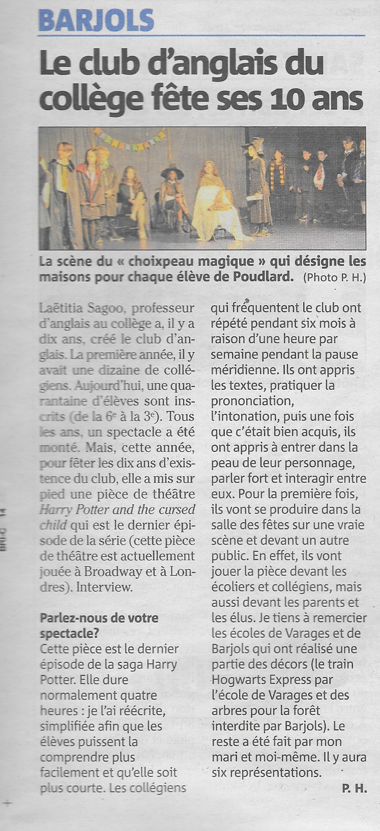 Le club d’anglais-théâtre du Collège de Barjols a célèbré ses 10 ans ...