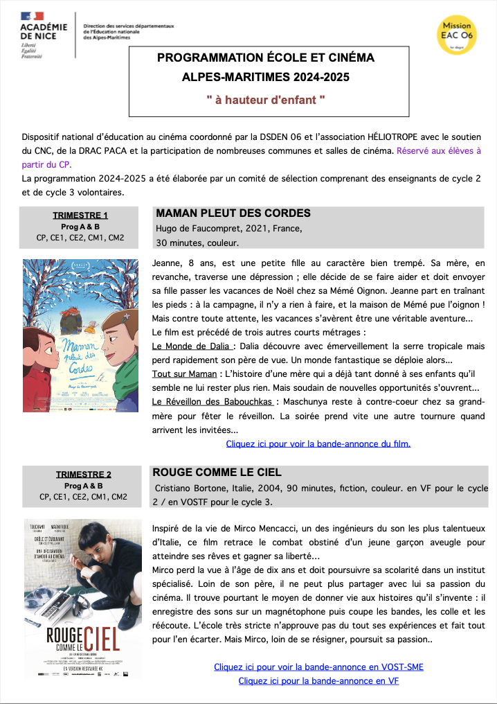 ÉCOLE ET CINÉMA – Arts Visuels Premier degré 06