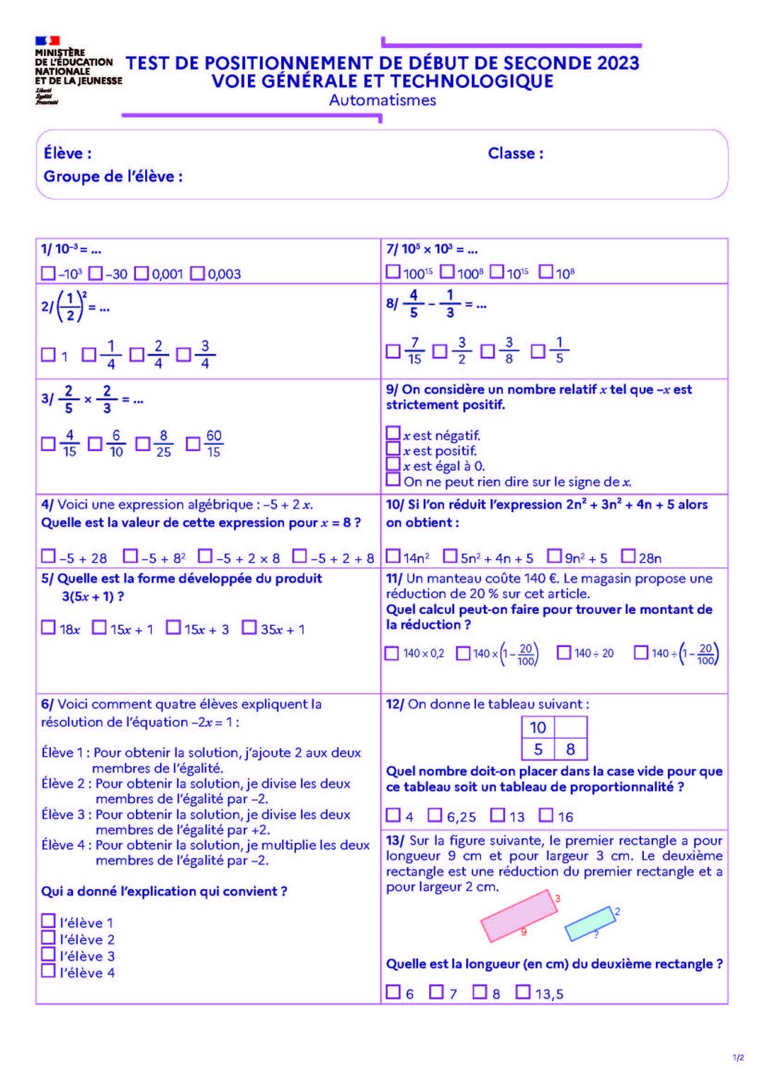 Évaluation nationale au lycée | Site pédagogique de Mathématiques