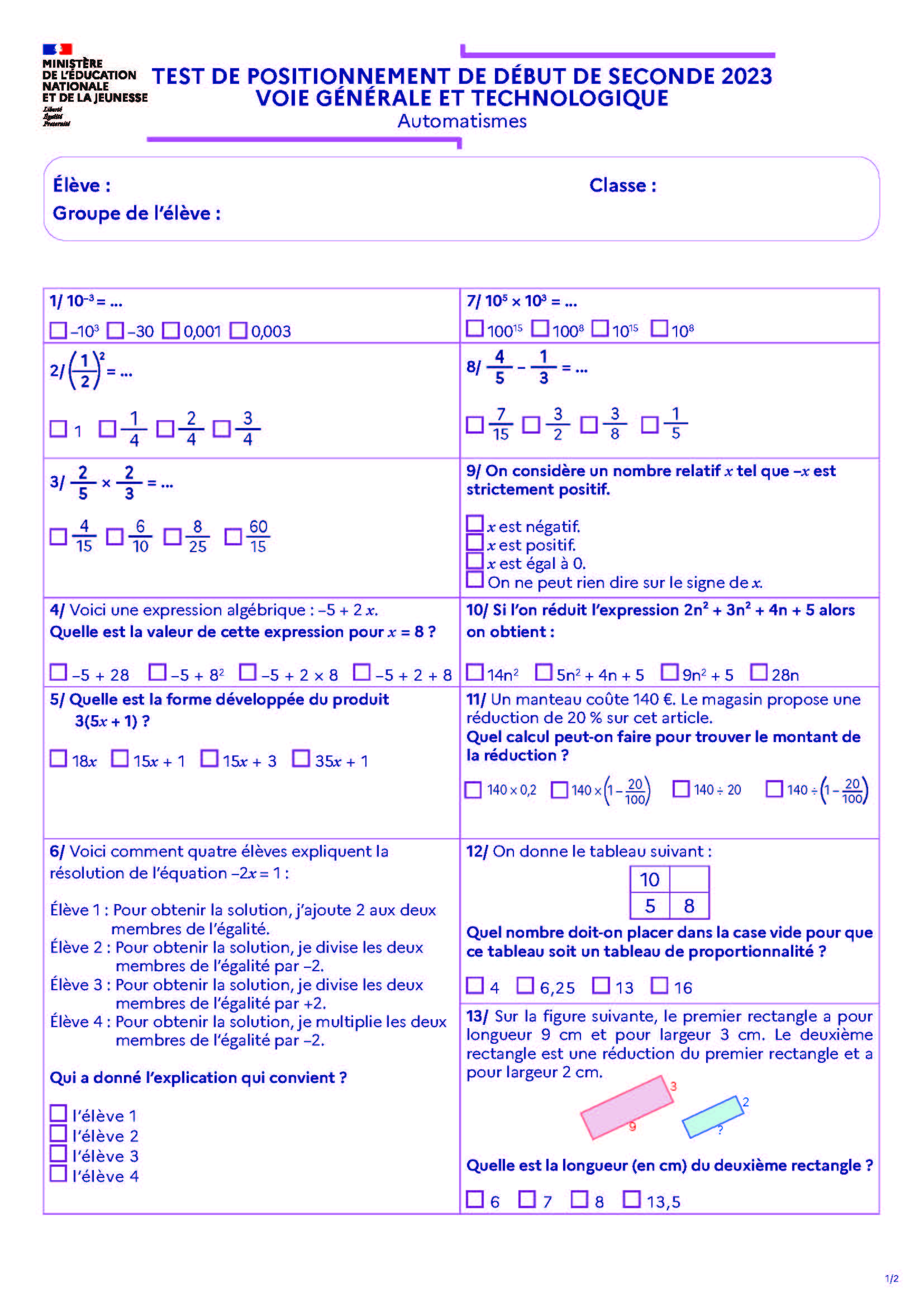 Évaluation nationale au lycée | Site pédagogique de Mathématiques