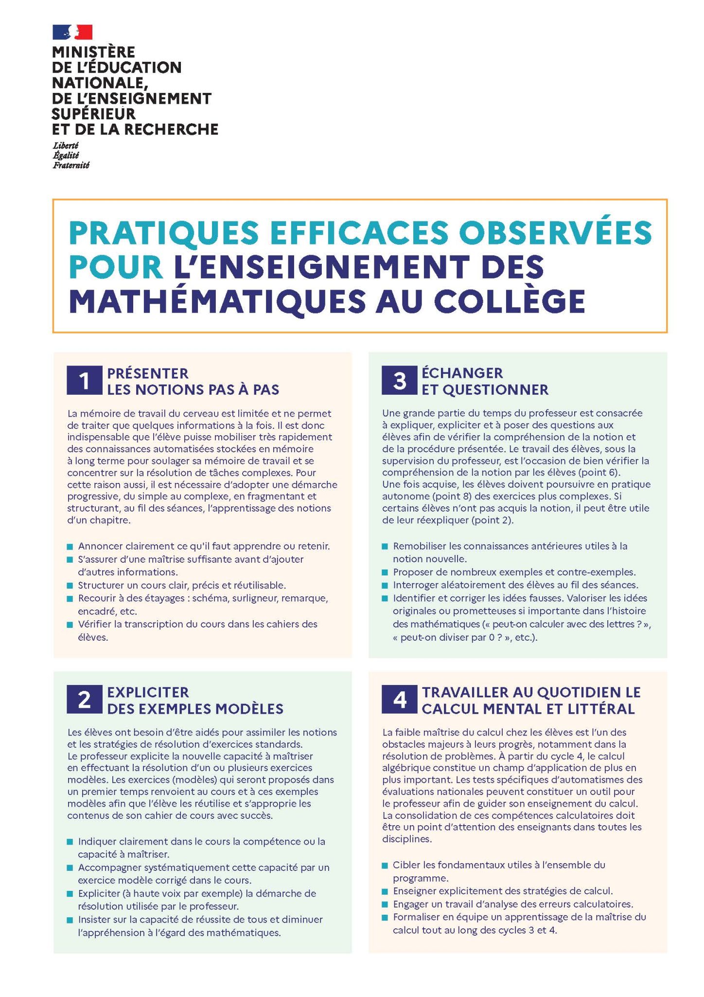 Pratiques efficaces observées pour l’enseignement des Mathématiques au ...